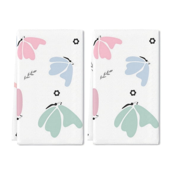 Eveokoki 2 Pcs Kitchen Towels Delicate Butterflies Simple Flowers ...