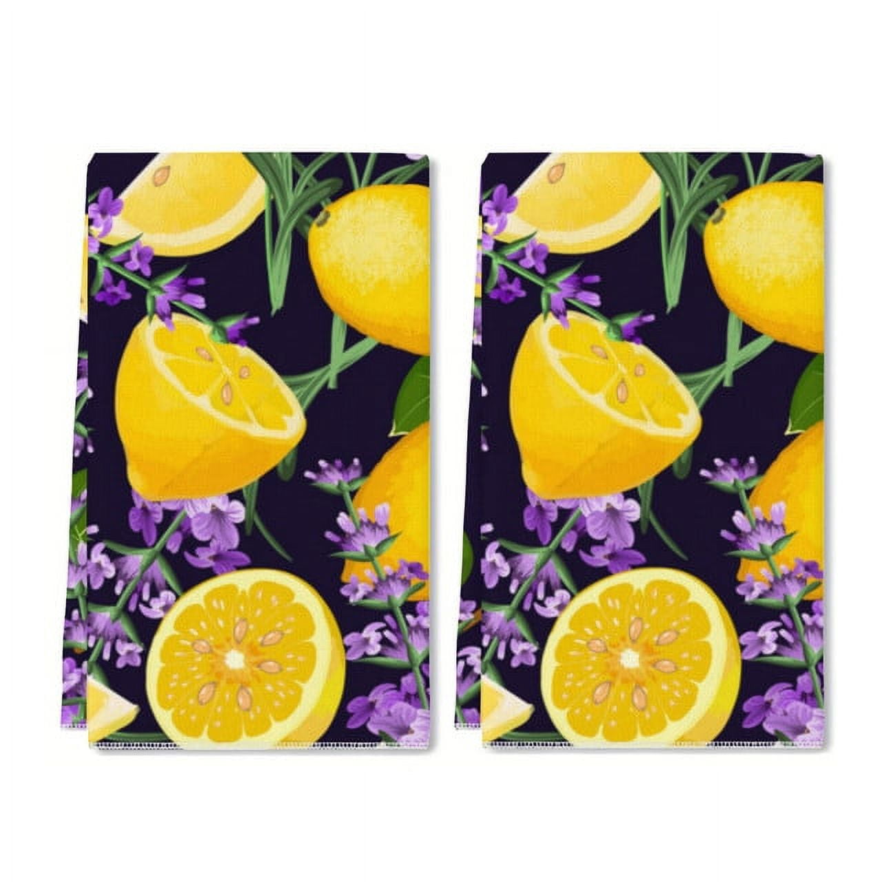 Eveokoki 2 Pcs Kitchen Towels Lavender And Lemons Dish Towel Fruit Hand ...