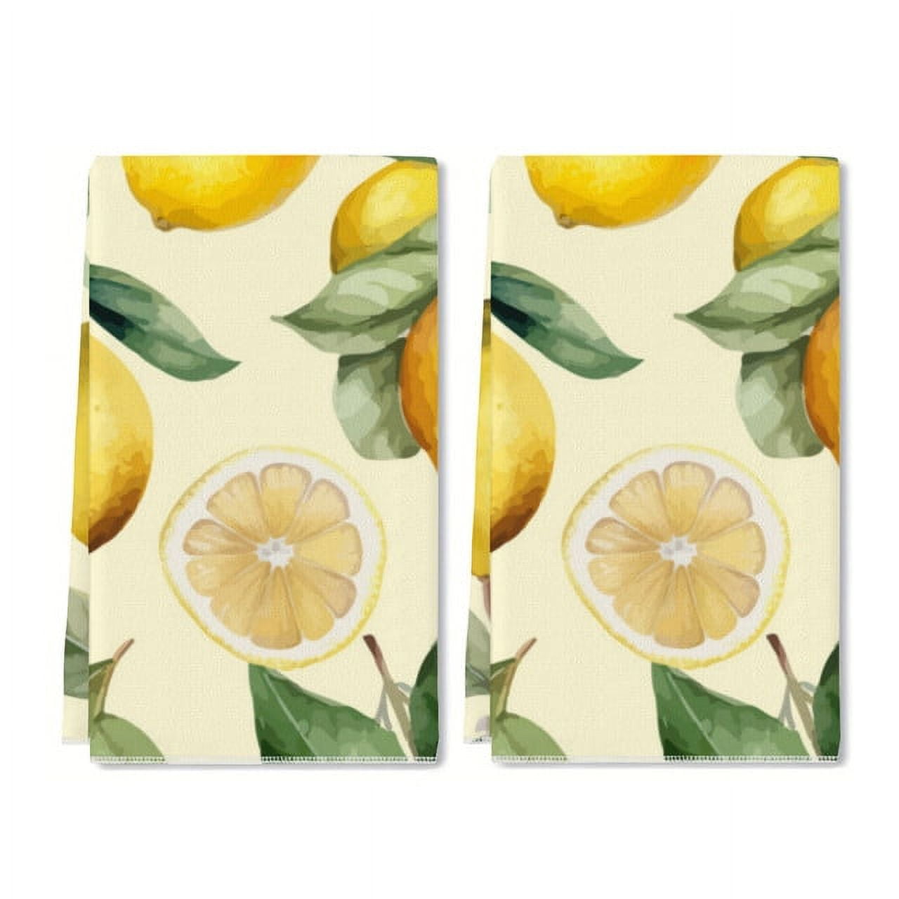 Eveokoki 2 Pcs Kitchen Towels Lemons And Brunch Leaves Dish Towel Fruit Hand Towels Decorative ...