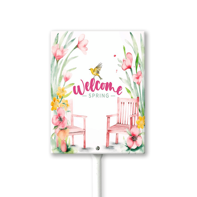 Eveokoki 4.6x6 Inches Welcome Spring Yard Sign with Stakes Spring Lawn ...
