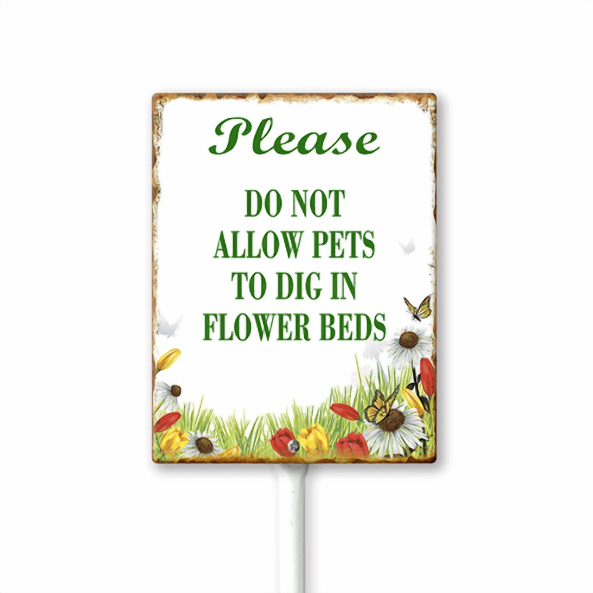 Eveokoki 7x8.8 Inch Please Do Not Allow Pets To Dig In Flower Beds Steel Lawn Sign Stand Yard ...