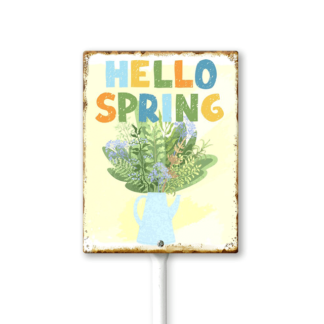 Eveokoki 7x8.8 Inches Hello Spring Yard Sign with Stakes Spring Lawn ...