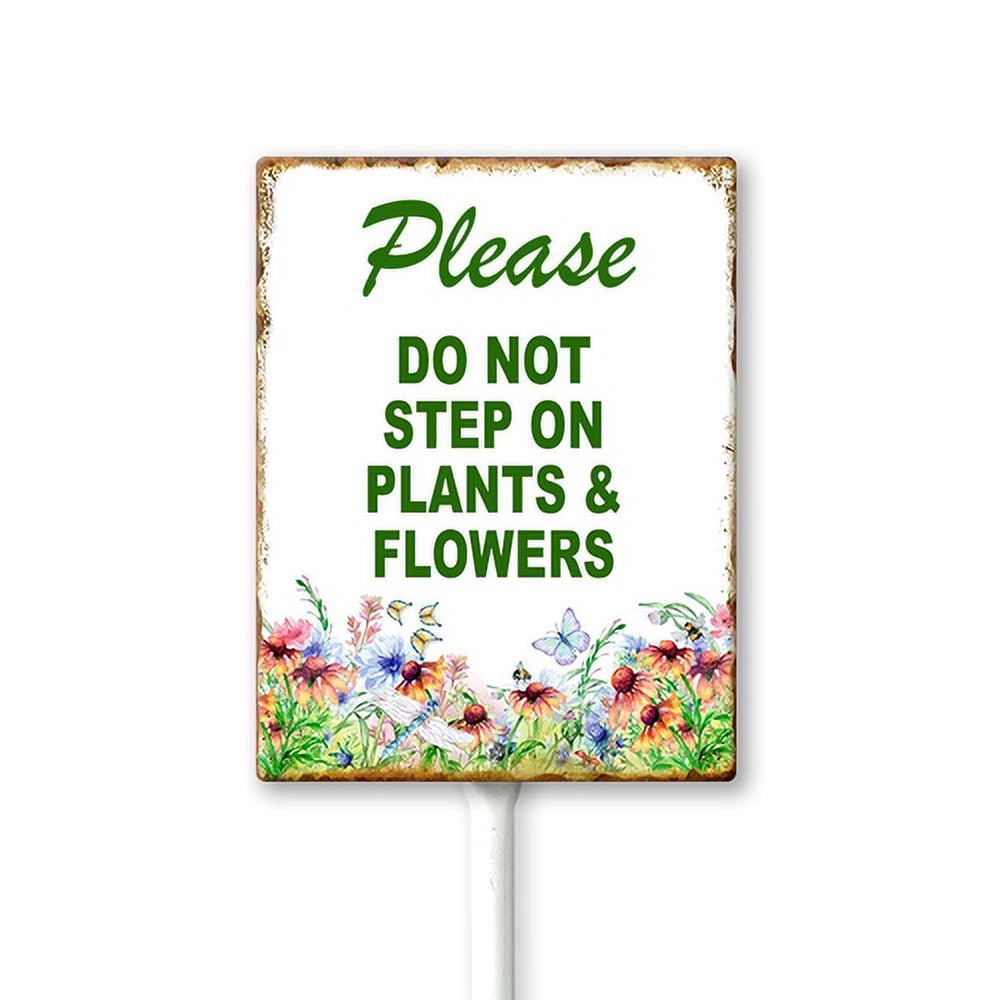 Eveokoki 8x12 Inch Please Do Not Step On Plants & Flowers Aluminum Lawn ...