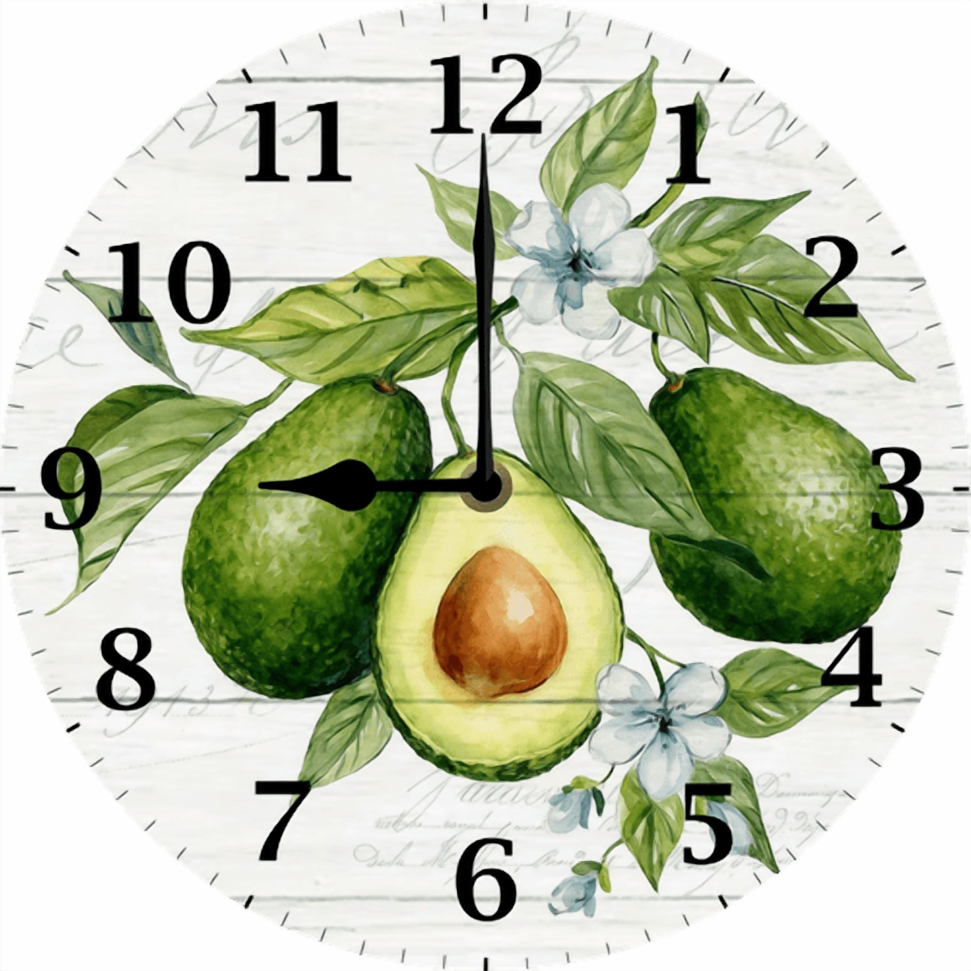 Eveokoki Avocado Wall Clocks 10 Inch Silent Round Wooden Clock Battery ...
