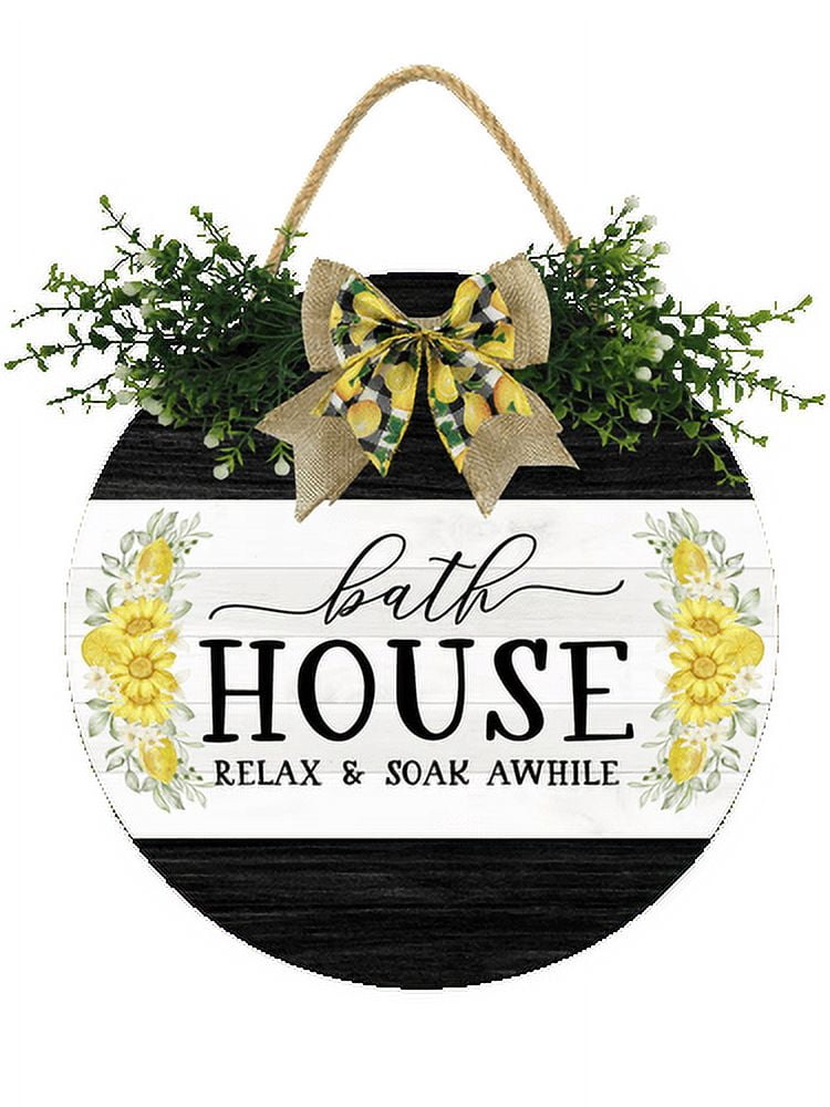 Eveokoki Bath House Signs Decor - 12" Round Farmhouse Bathroom Wall ...