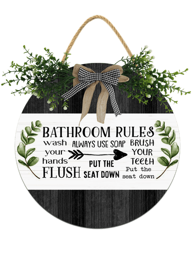 Eveokoki Bathroom Rules Sign For Bathroom Door,Rustic Round Wooden ...