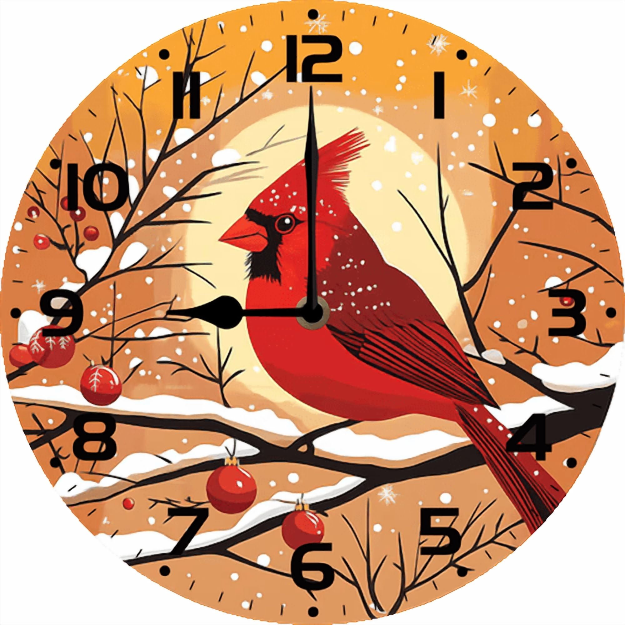 Eveokoki Bird Sitting Branch With Berries Snow Wall Clocks Battery ...
