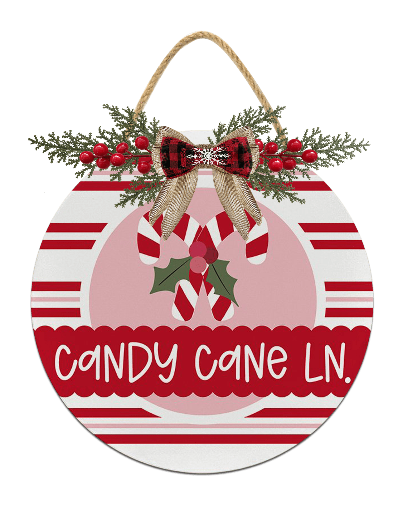 Eveokoki Candy Cane Lane Decorations Wreath, Wooden Hanging Sign Rustic ...
