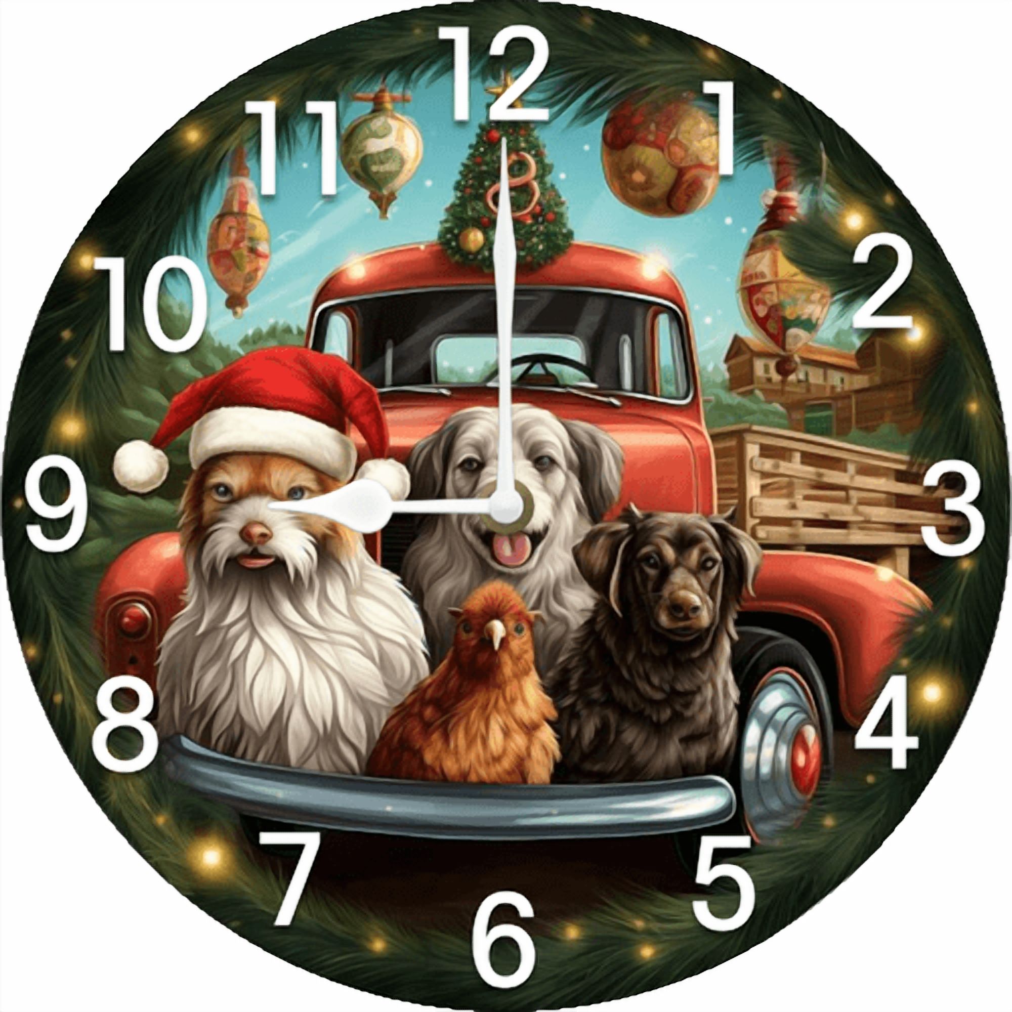 Eveokoki Christmas Dogs Chicken Truck Wall Clock Large Silent Non ...