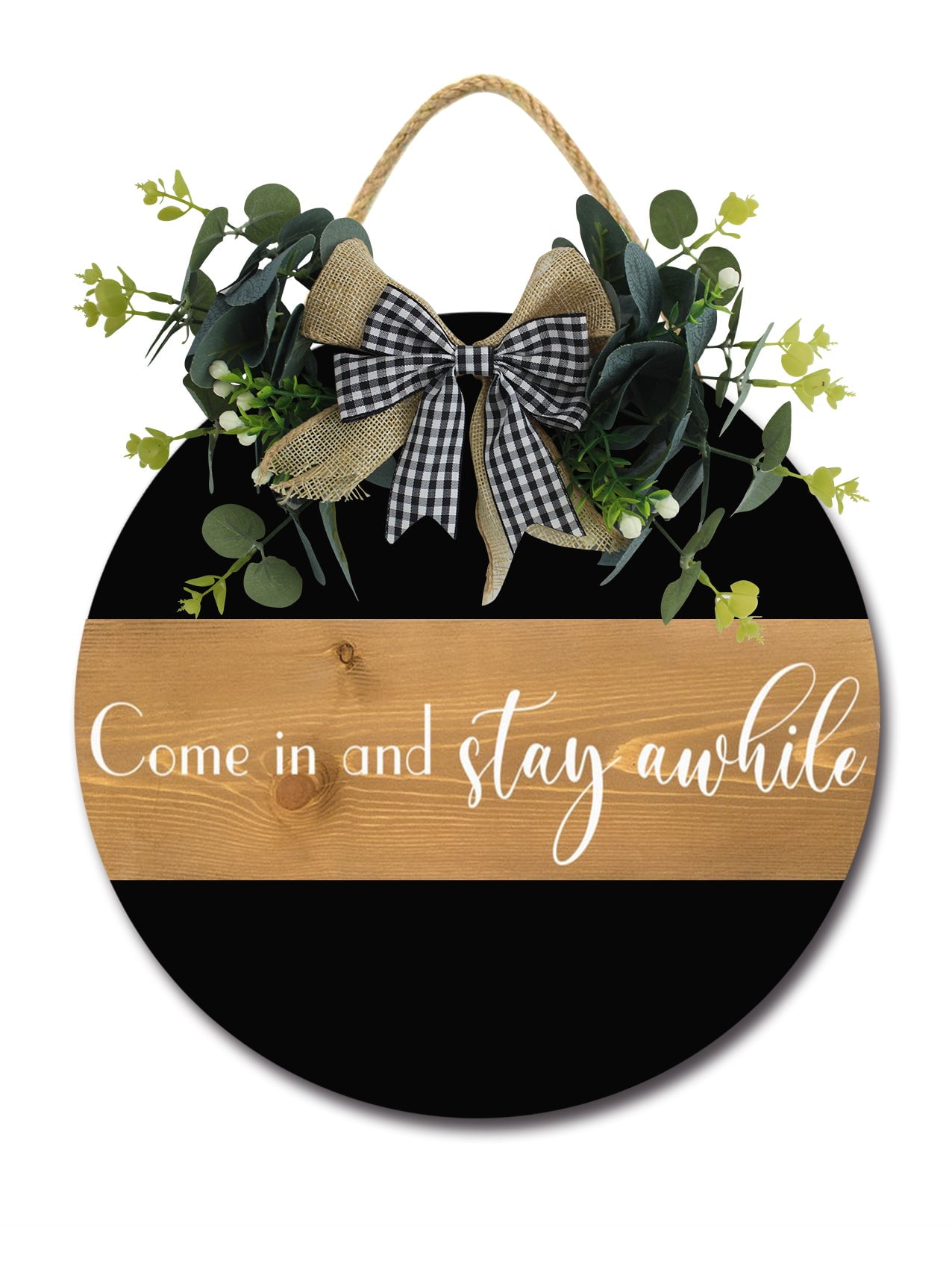 Eveokoki Come In And Stay Awhile Front Door Sign Funny Wreaths Hanging ...