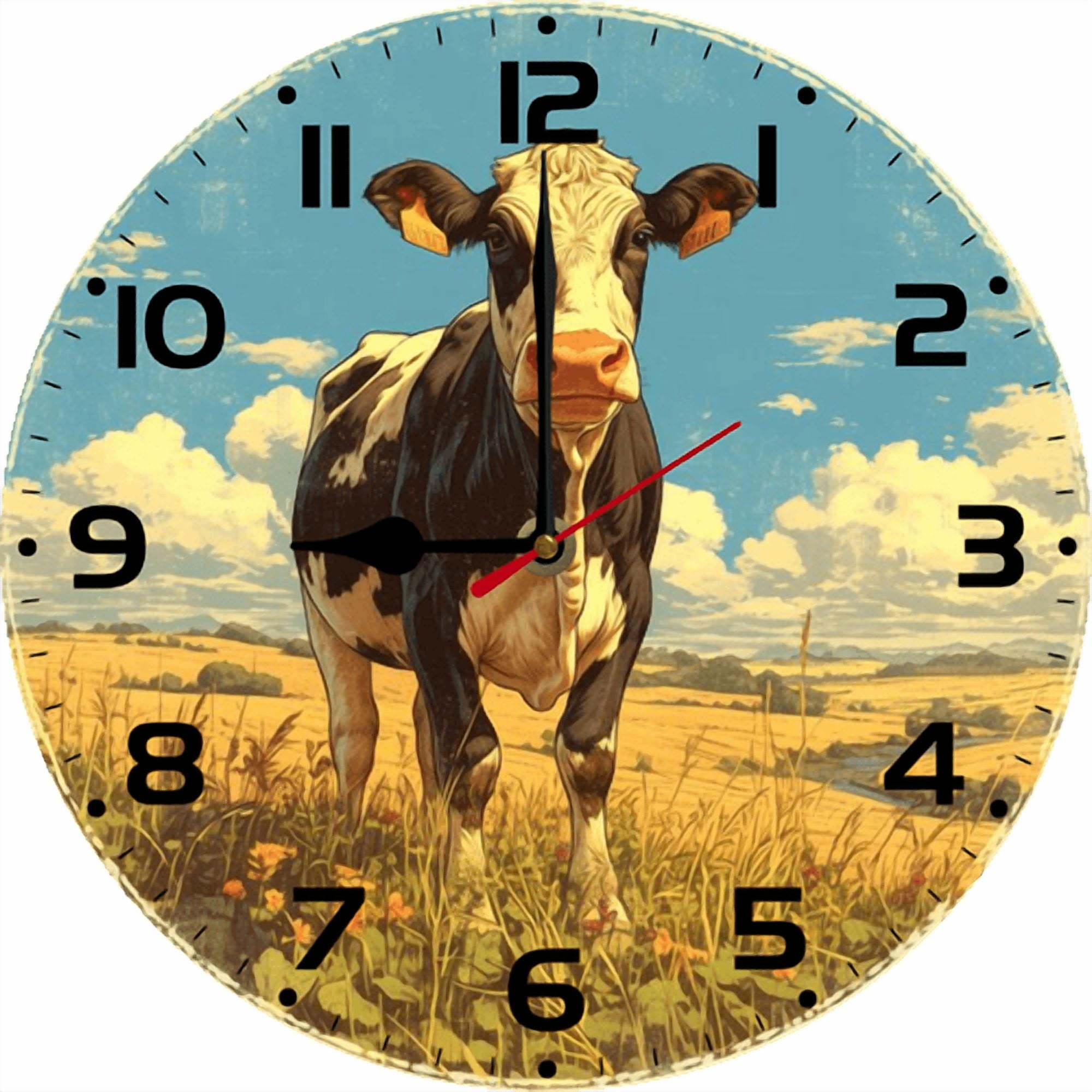 Eveokoki Cow In A Field Wall Clock 12 Inch Battery Operated Silent Non ...