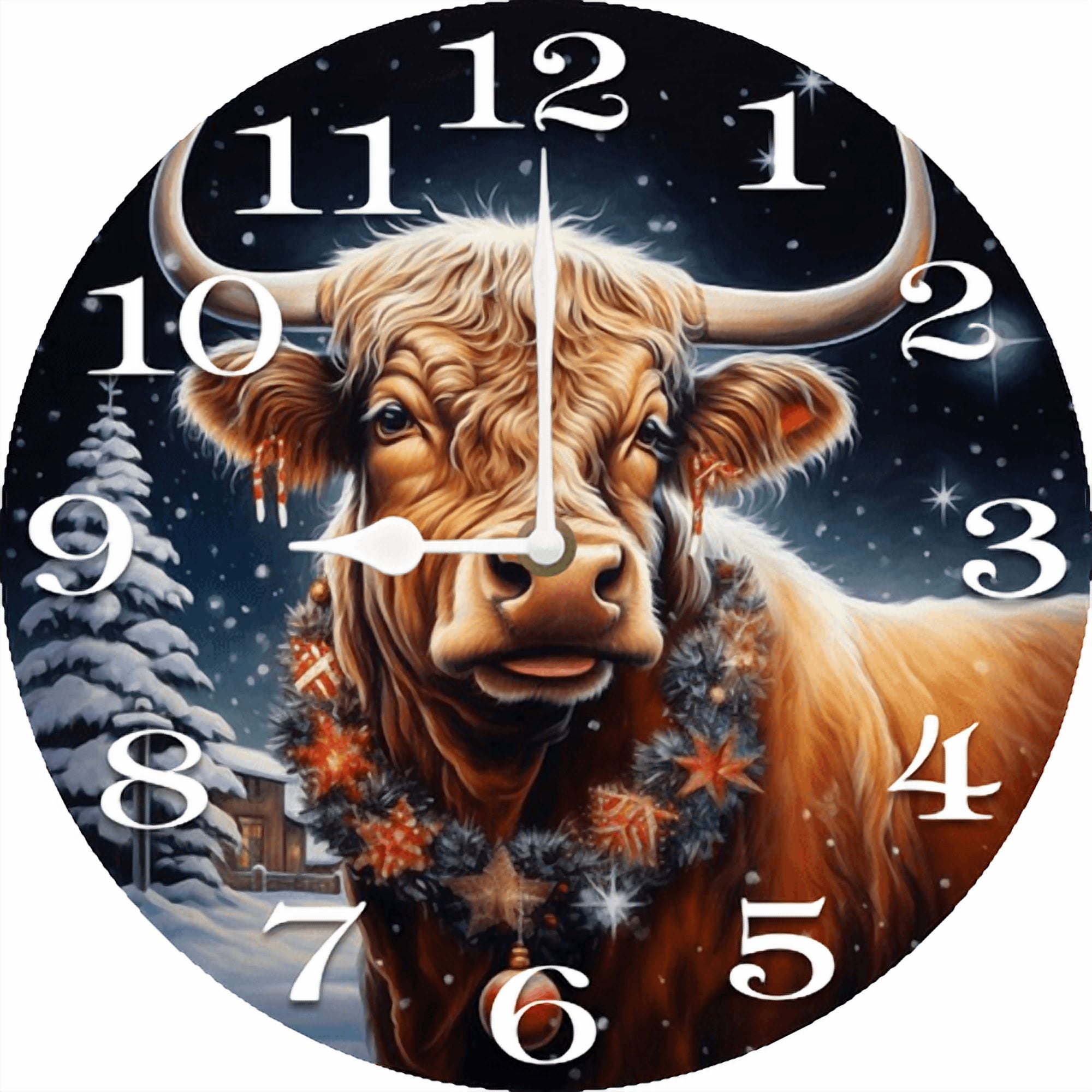 Eveokoki Cow With Christmas Wall Clock Large Silent Non-Ticking Battery ...