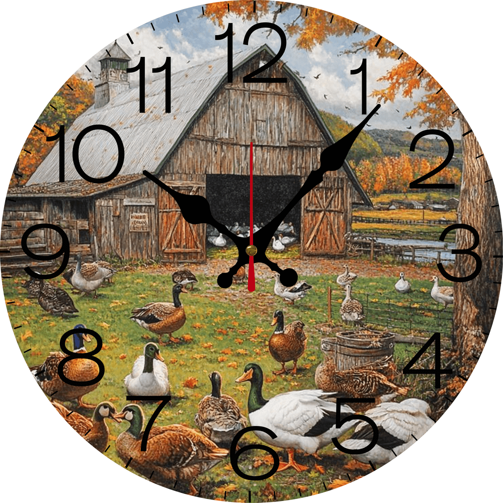 Eveokoki Ducks Turkeys Geese Round DIY Wall Clock Silent Non Ticking ...
