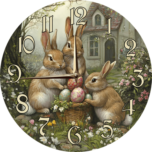Eveokoki Easter Rabbits Round Wall Clock Decorative, 10 Inch Battery ...