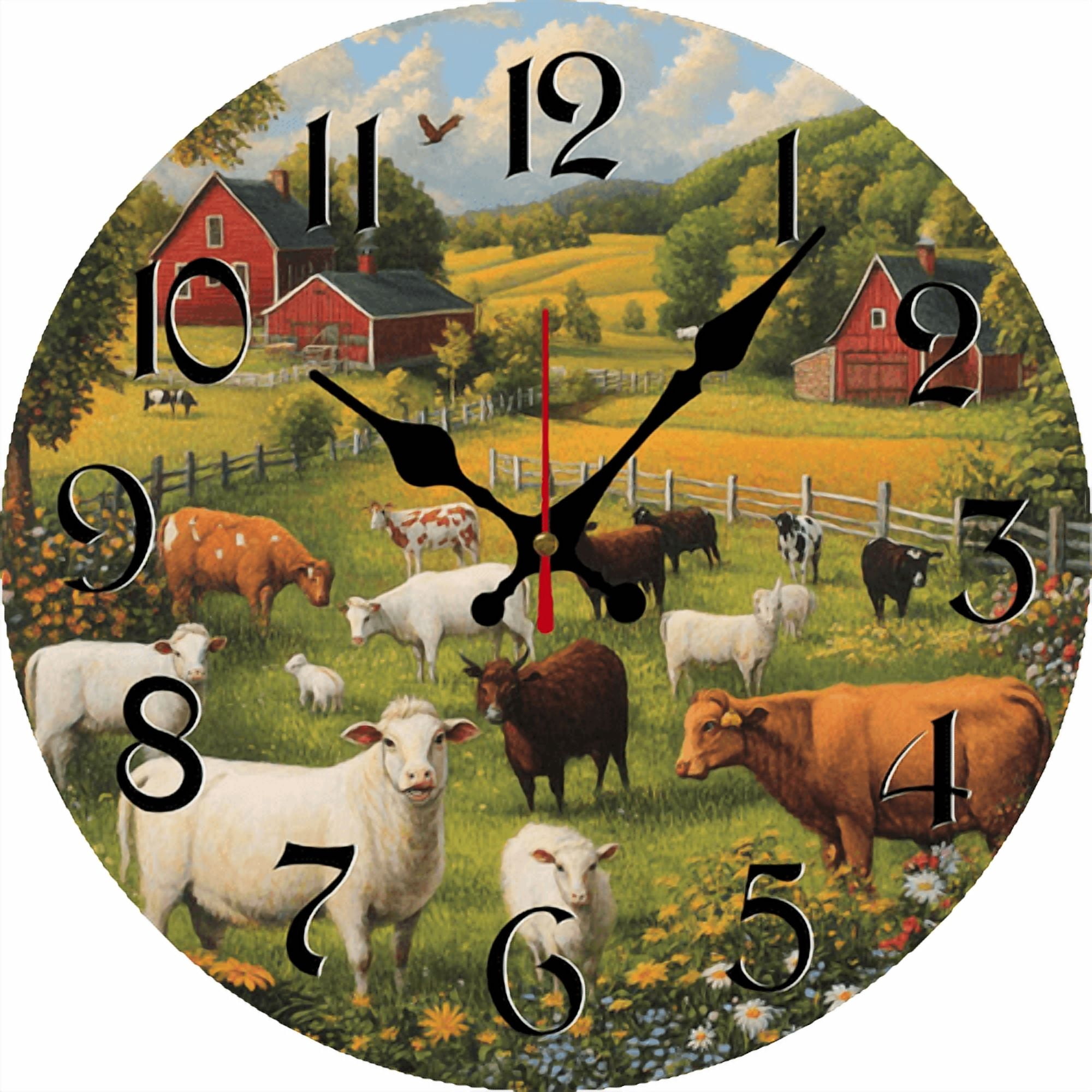 Eveokoki Farm Animals Grazing Rural DIY Wall Clock Battery Operated ...
