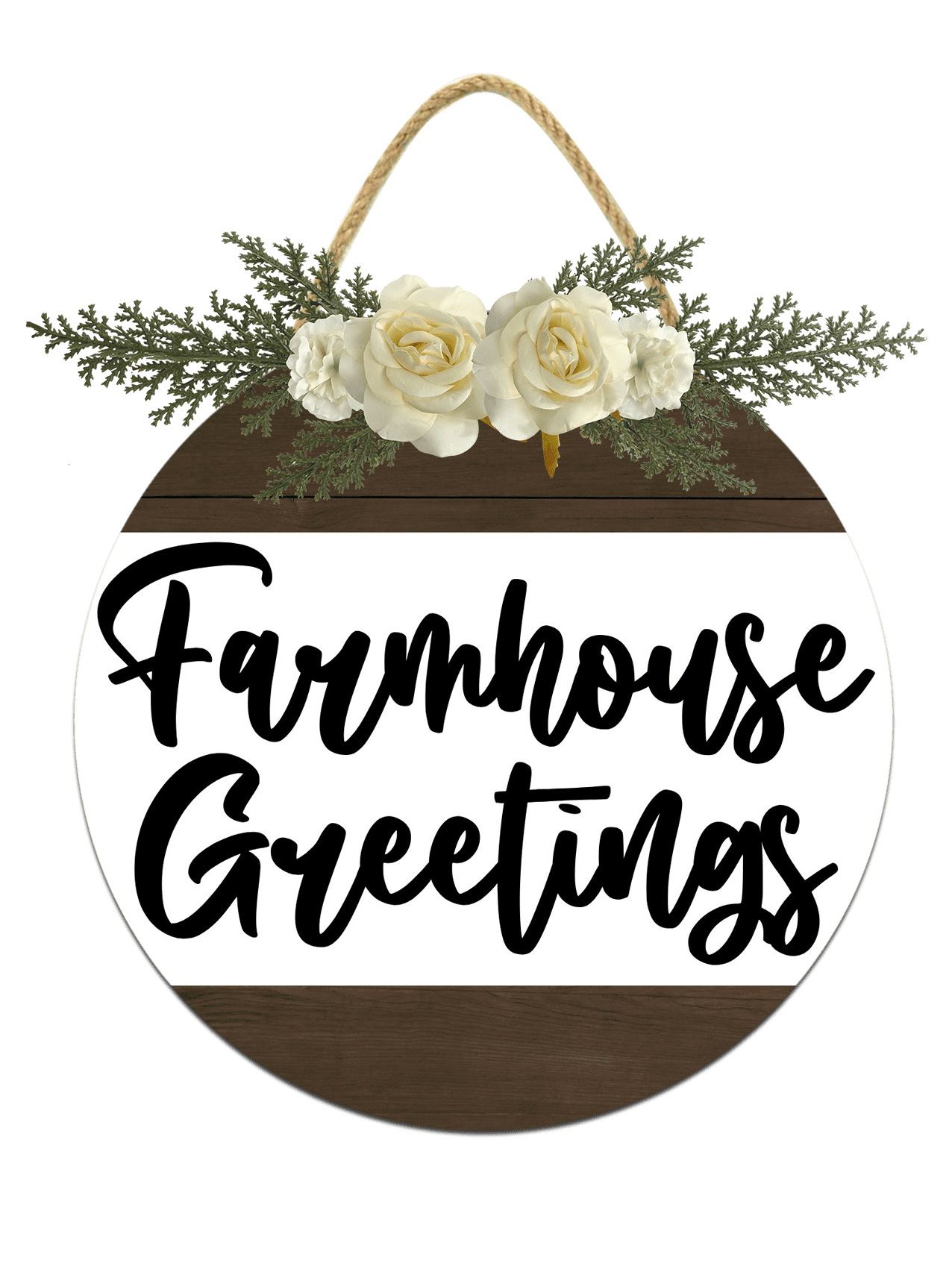 Eveokoki Farmhouse Greetings Sign Front Door Porch Decorations, Round ...