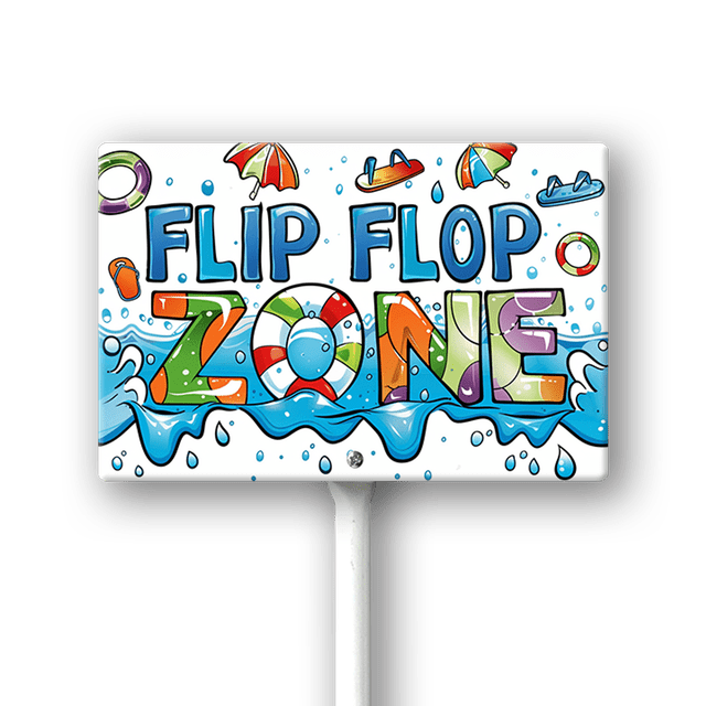 Eveokoki Flip Flop Zone Aluminum Sign Funny Pool Signs With Stake Beach ...