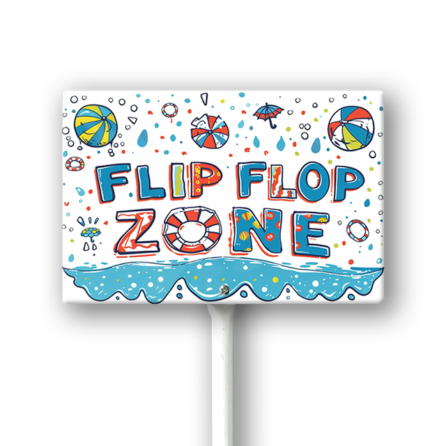 Eveokoki Flip Flop Zone Aluminum Sign Funny Pool Signs With Stake Beach ...
