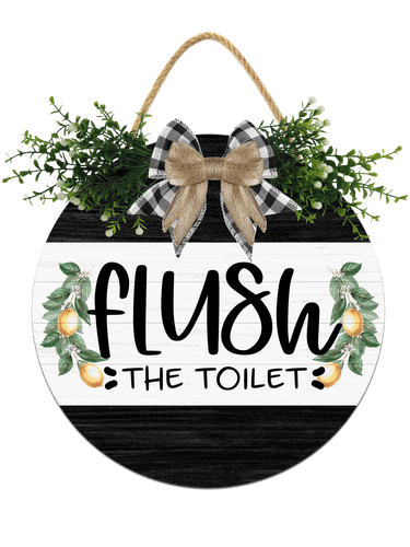Eveokoki Flush The Toilet Sign For Bathroom Door,Rustic Round Wooden ...