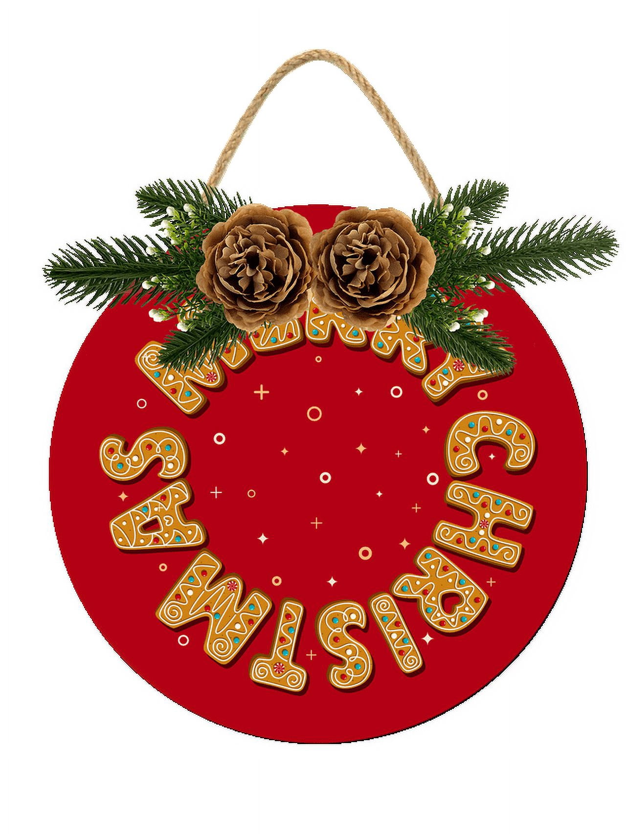 Eveokoki Gingerbread Christmas Door Sign Home Decor Round Wood Wreaths ...