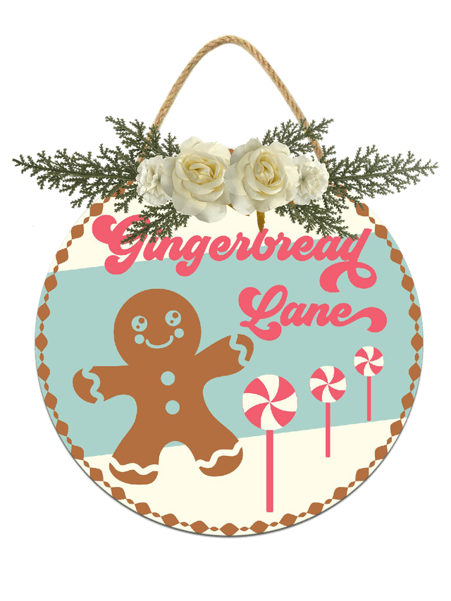 Eveokoki Gingerbread Lane Decorations Wreath, Wooden Hanging Sign ...