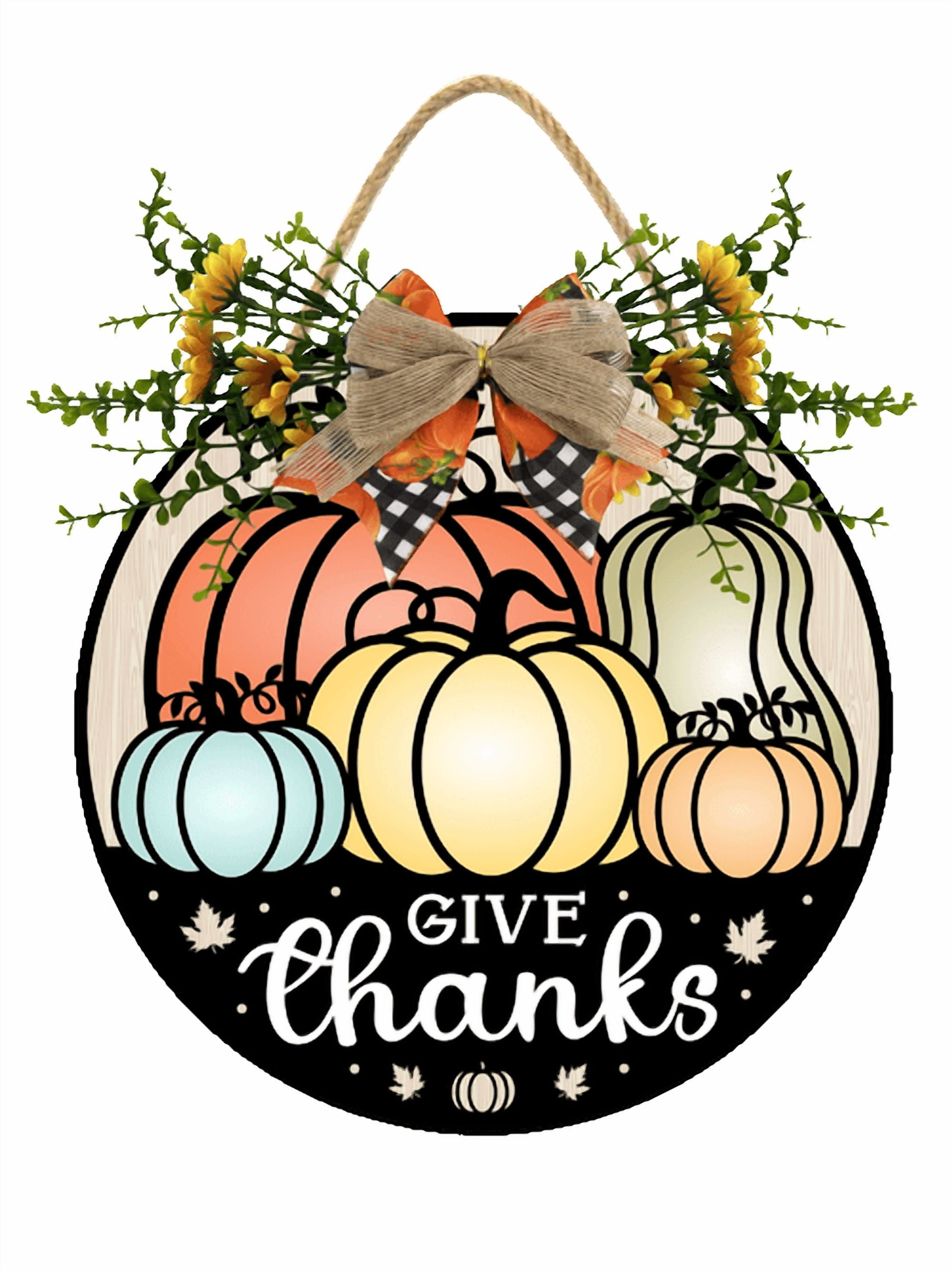 Eveokoki Give Thanks Hanging Sign Front Door Decor Fall Decorative ...