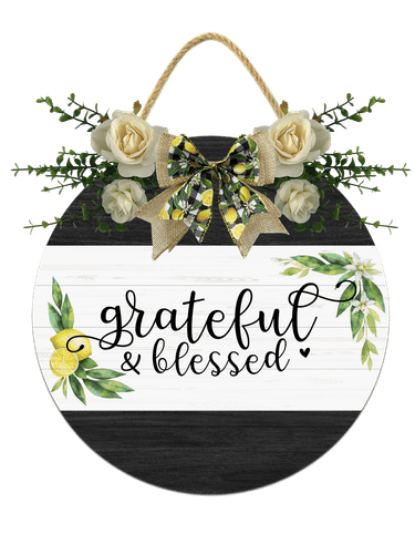 Eveokoki Grateful & Blessed Sign for Front Door, Rustic Round Wood ...