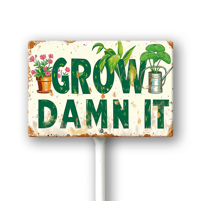 Eveokoki Grow Dammit Garden Signs Decor- Aluminum Garden Stakes Sign ...