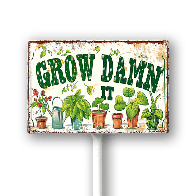 Eveokoki Grow Dammit Garden Signs Decor- Aluminum Garden Stakes Sign ...