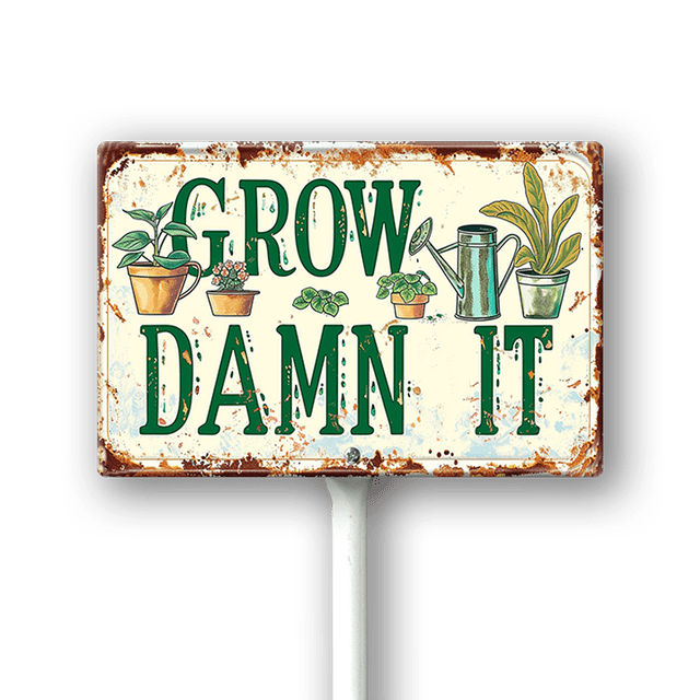 Eveokoki Grow Dammit Garden Signs Decor- Aluminum Garden Stakes Sign ...
