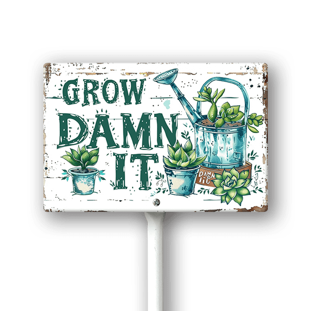 Eveokoki Grow Dammit Garden Signs Decor- Aluminum Garden Stakes Sign ...