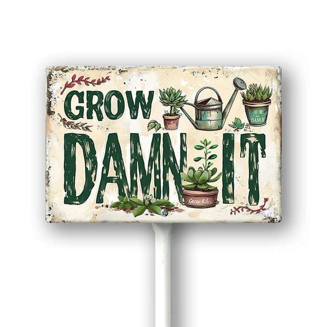 Eveokoki Grow Dammit Garden Signs Decor- Aluminum Garden Stakes Sign ...