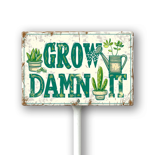 Eveokoki Grow Dammit Garden Signs Decor- Aluminum Garden Stakes Sign ...
