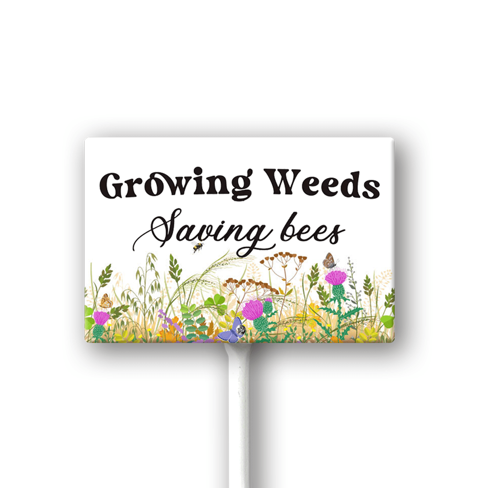 Eveokoki Growing Weeds Saving Bees Sign for Yard with Stake 12x8Inch Garden Decoration Rustproof ...