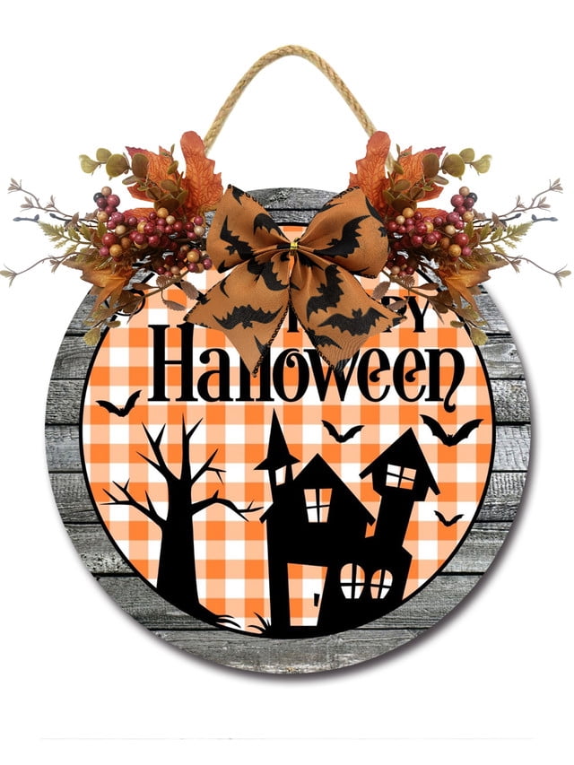 Eveokoki Halloween Decorations Door Sign, 11 Inch Rustic Happy ...