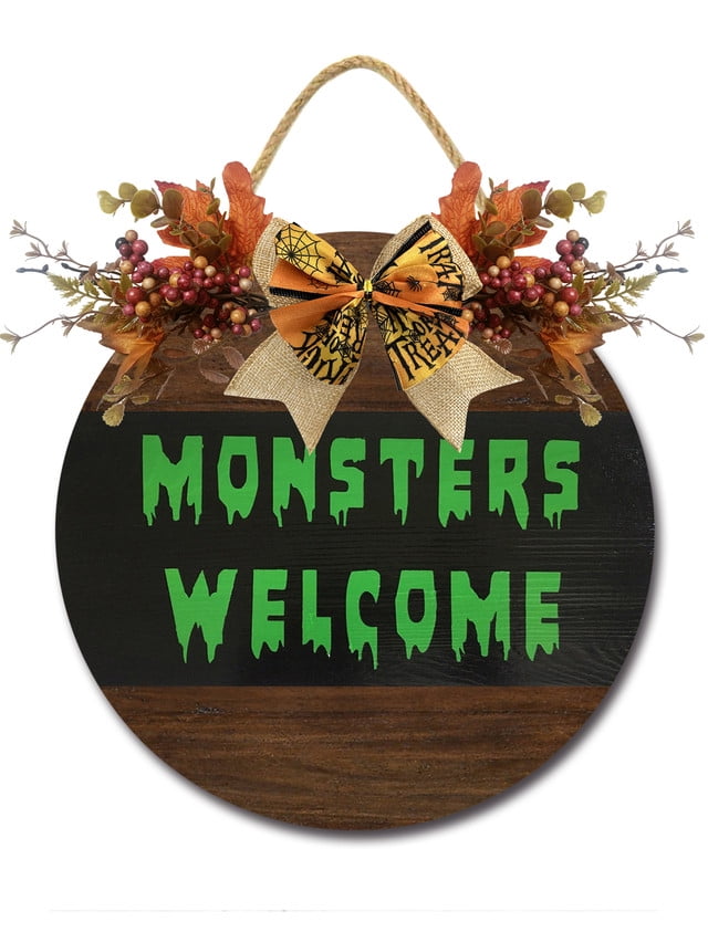 Eveokoki Halloween Decorations Door Sign, 11 Inch Rustic Monsters ...