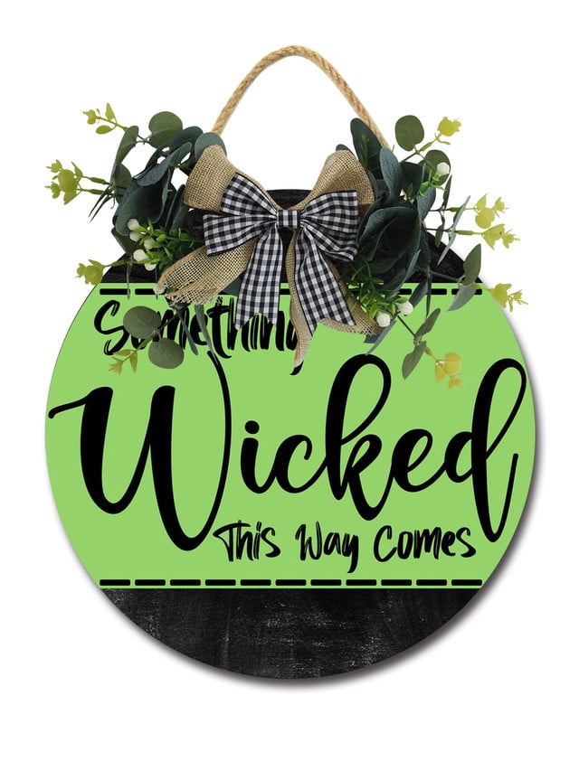 Eveokoki Halloween Decorations Door Sign, 11 Inch Rustic Something ...