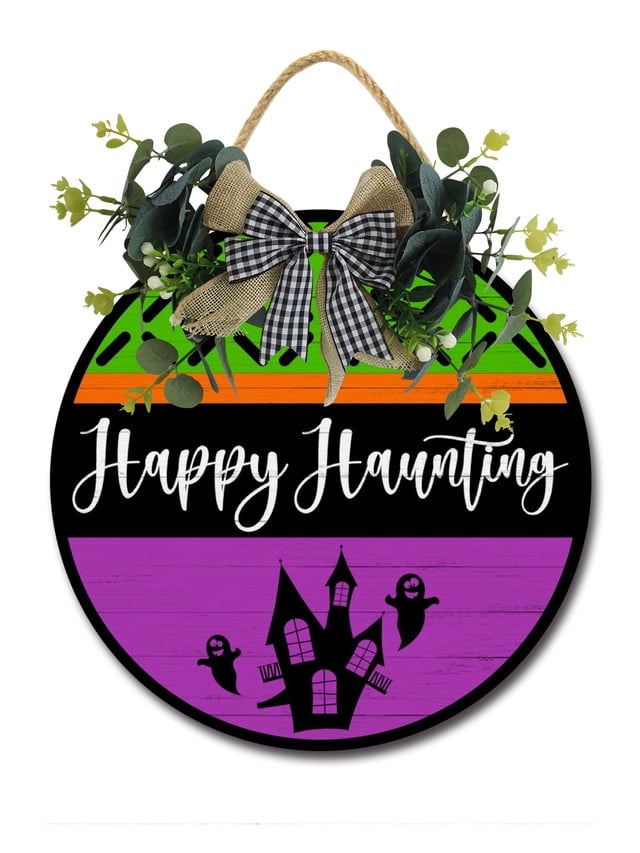 Eveokoki Halloween Decorations Door Sign, 12 Inch Rustic Happy Haunting ...