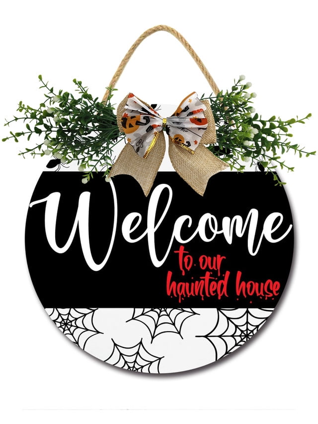Eveokoki Halloween Decorations Door Sign, 12 Inch Rustic Welcome To Our ... Eveokoki Halloween Decorations Door Sign, 12 Inch Rustic Welcome To Our ...