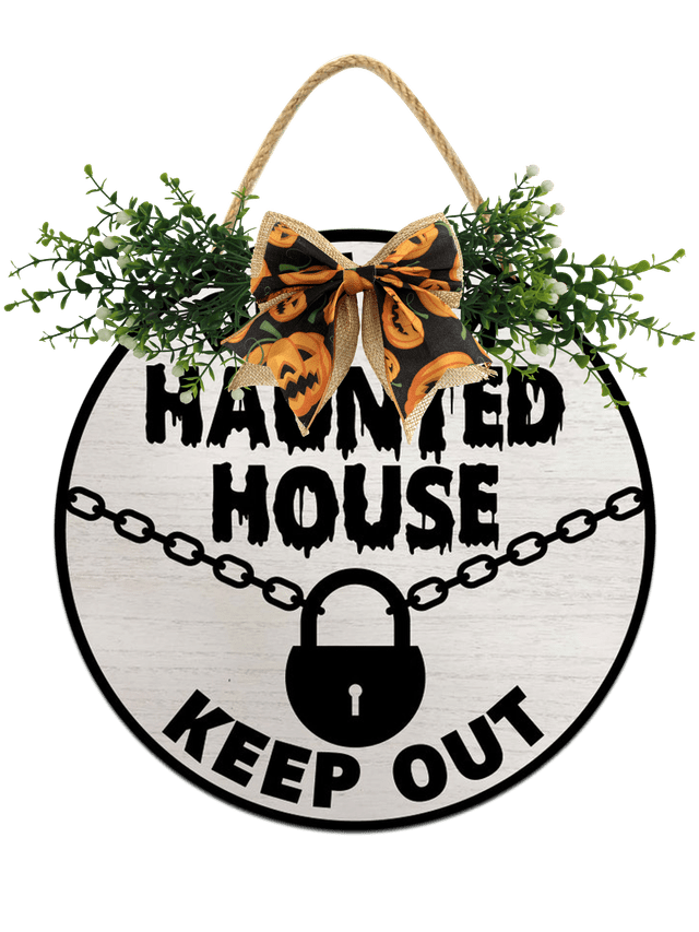 Eveokoki Halloween Wooden Hanging Sign Danger Haunted House Keep Out ...