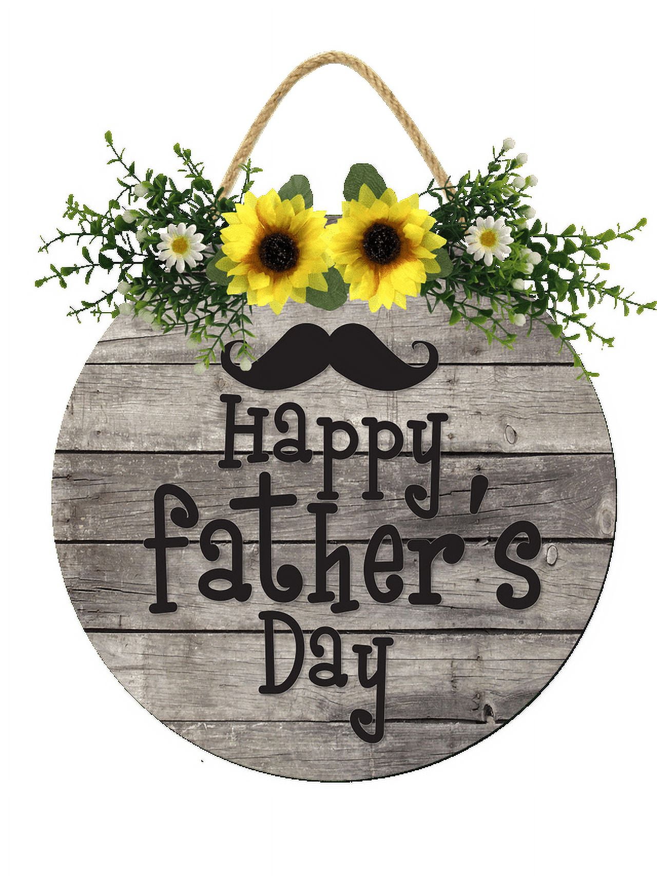 Eveokoki Happy Fathers Day Wooden Front Door Sign Rustic Round Wreath ...