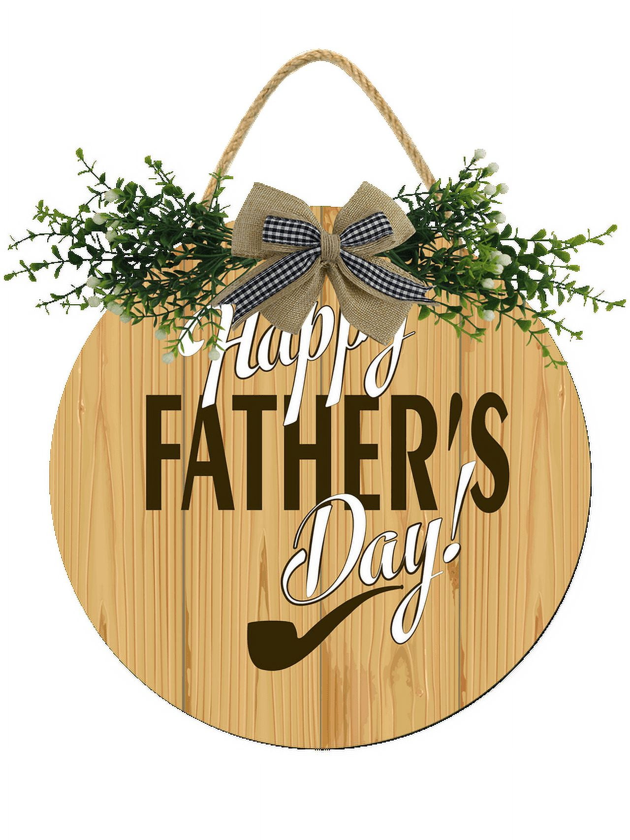 Eveokoki Happy Fathers Day Wooden Front Door Sign Rustic Round Wreath ...