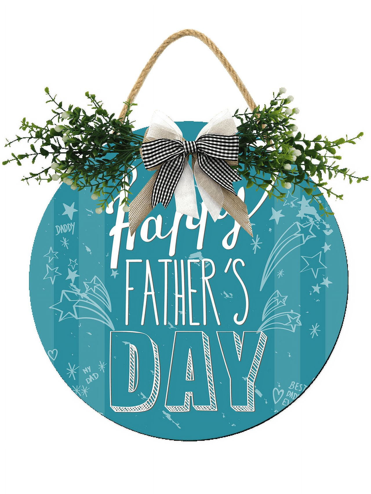 Eveokoki Happy Fathers Day Wooden Front Door Sign Rustic Round Wreath ...