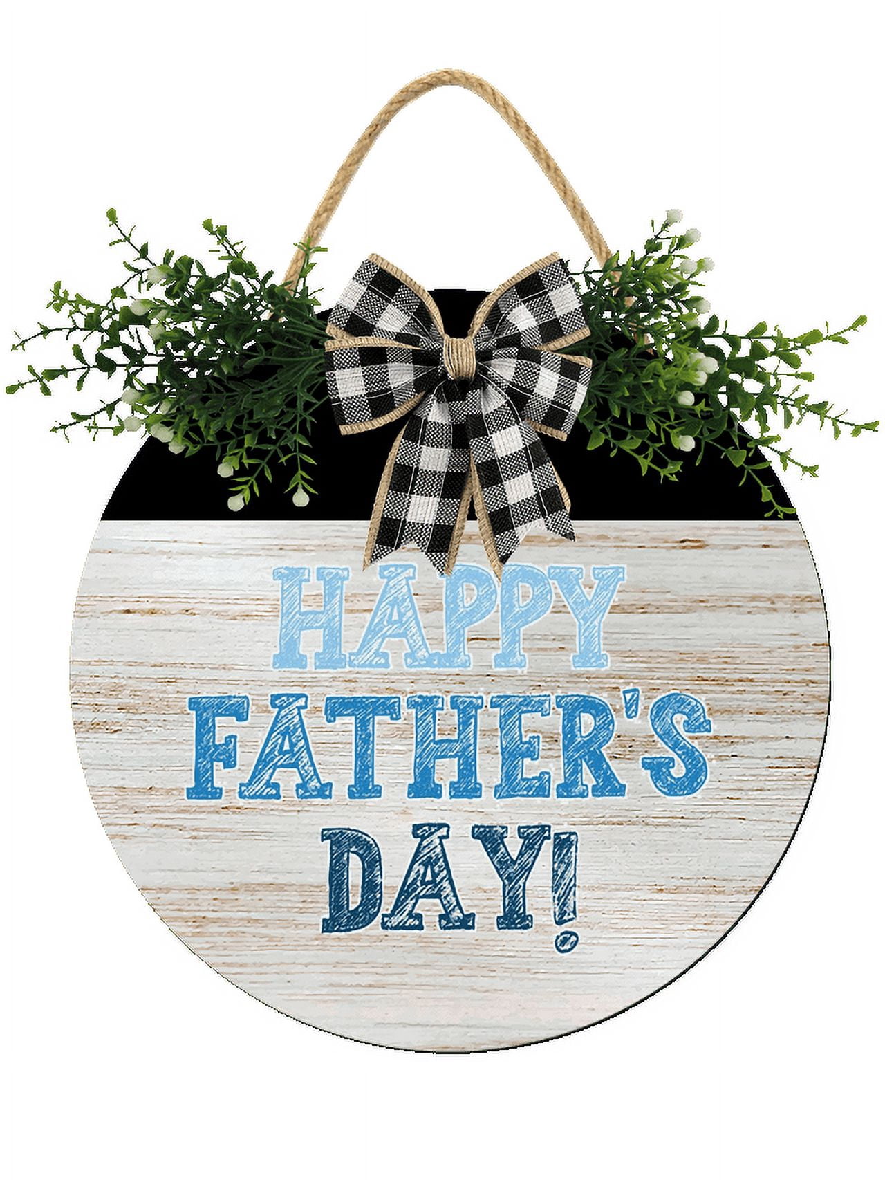 Eveokoki Happy Fathers Day Wooden Front Door Sign Rustic Round Wreath ...