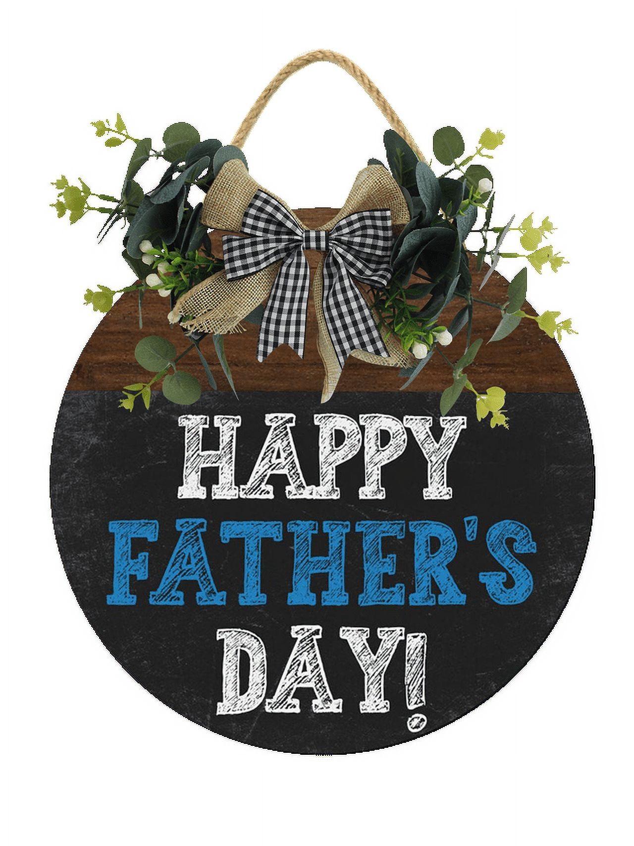 Eveokoki Happy Fathers Day Wooden Front Door Sign Rustic Round Wreath ...