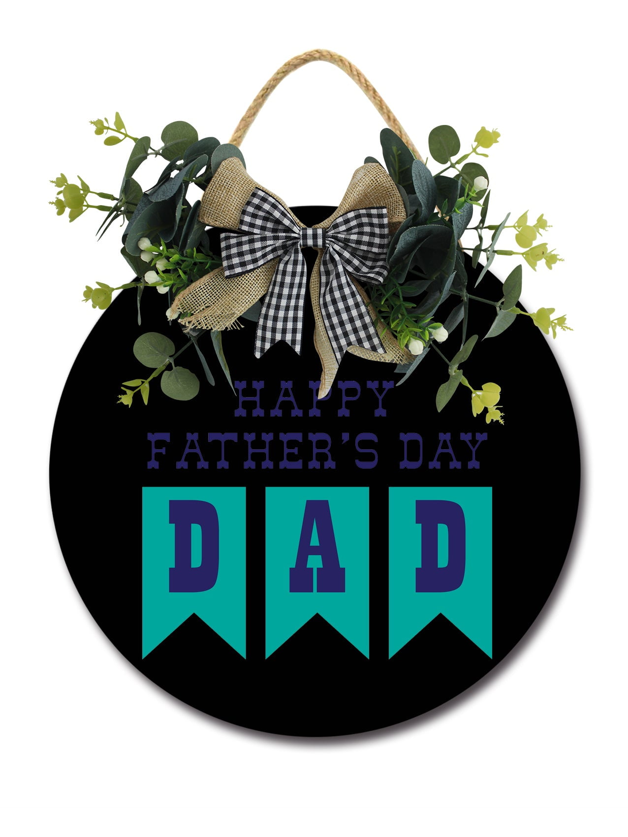 Eveokoki Happy Fathers Day Wooden Front Door Sign Rustic Round Wreath ...