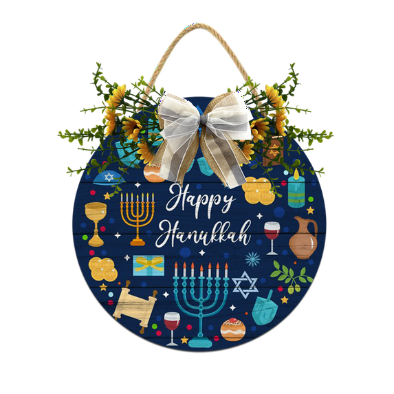 Eveokoki Happy Hanukkah Front Door Sign Funny Wreaths Hanging Wooden ...
