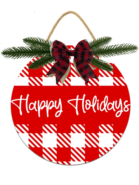 Eveokoki Happy Holidays Door Hanging Sign 11 inch Wooden Wall Sign ...