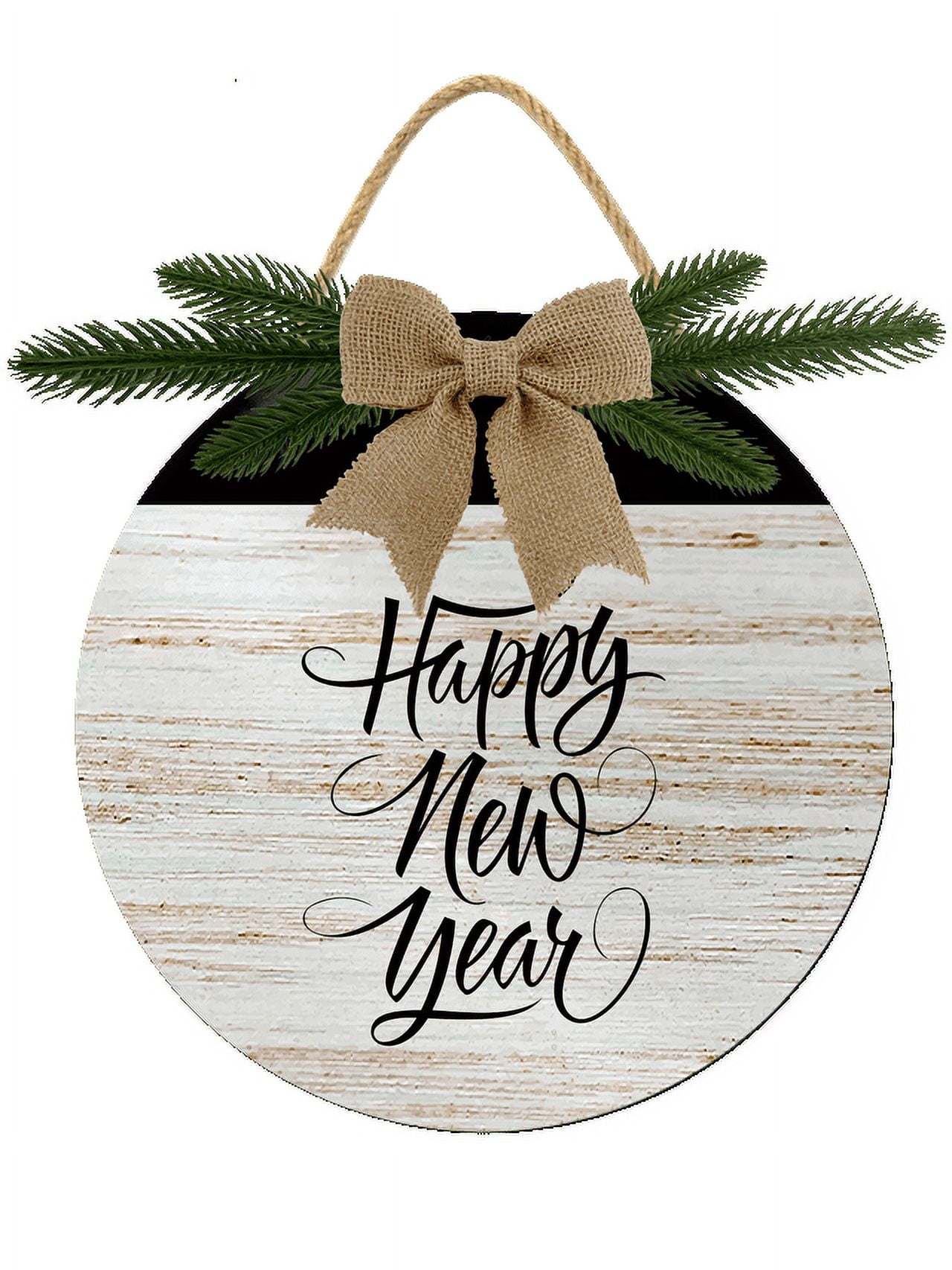Eveokoki Happy New Year Door Sign Home Decor Round Wood Wreaths Wall ...
