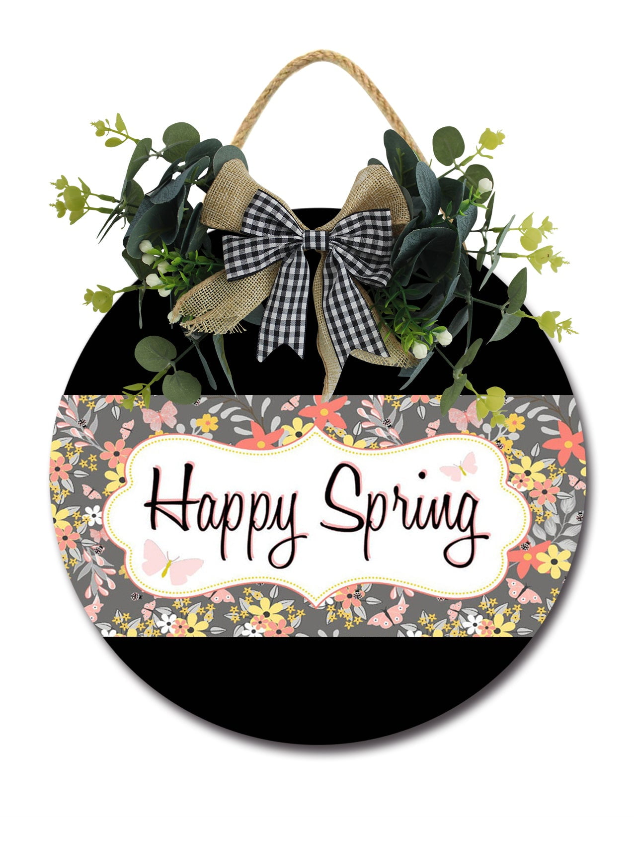 Eveokoki Happy Spring Front Door Sign Funny Wreaths Hanging Wooden ...